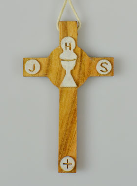 Olive Wood First Communion Cross Pendant | Lourdes Giftshop
