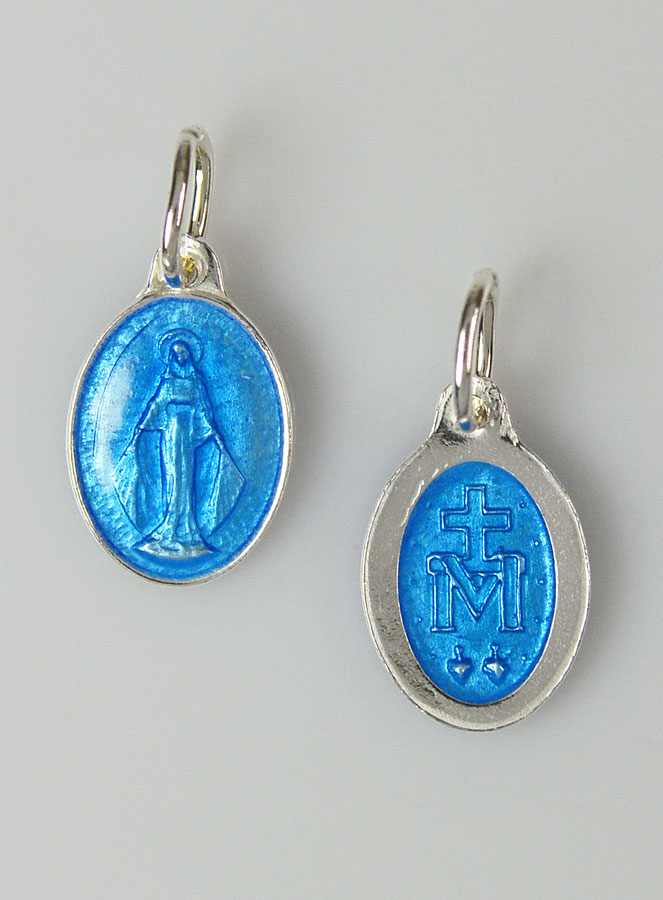 Miraculous Medal in Sterling Silver and Blue Enamel - 13 mm | Lourdes Giftshop